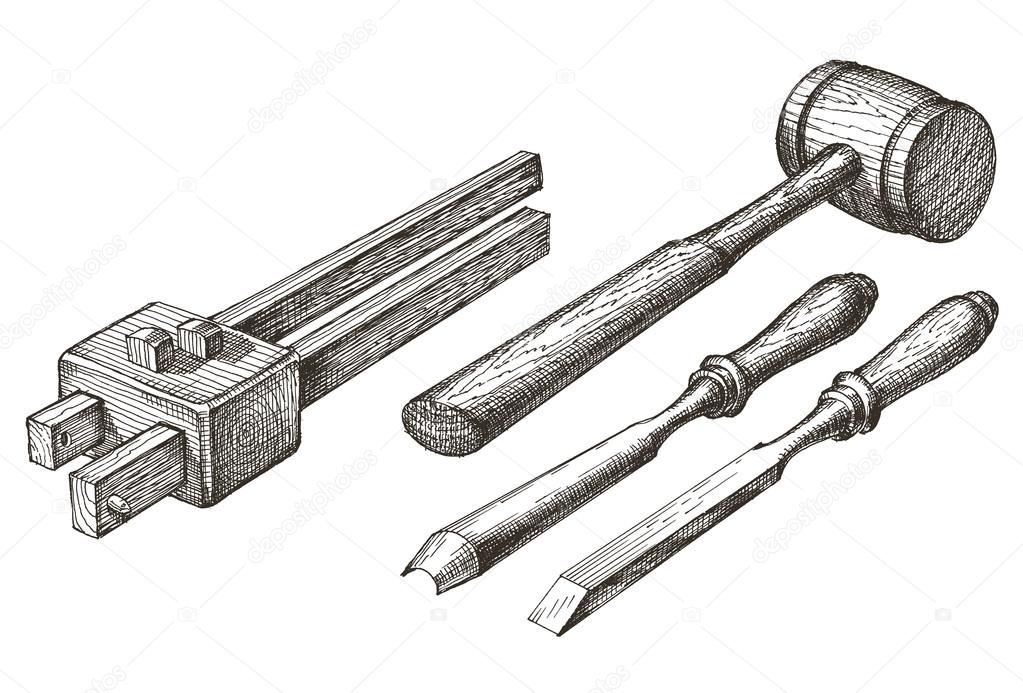 Tools vector logo design template. chisel, mallet or surface gauge icon ...