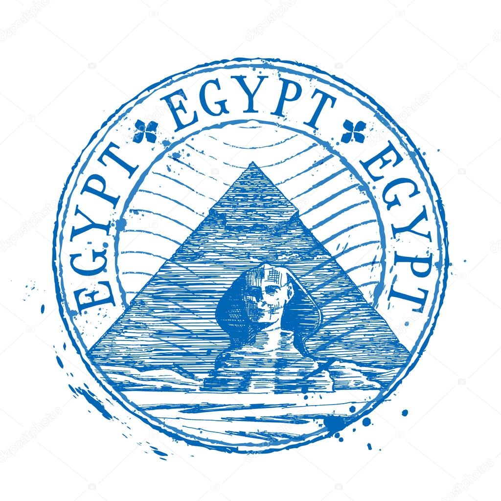 Egypt vector logo design template. Shabby stamp or pyramid, sphinx ...