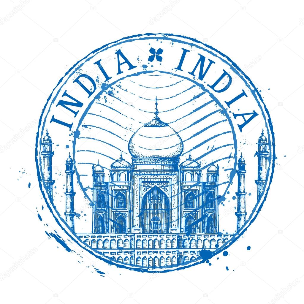 Taj Mahal vector logo design template. Shabby stamp or India icon Stock ...