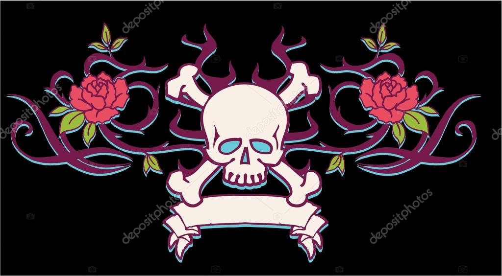 Skull and banner with roses background Stock Vector Image by ...