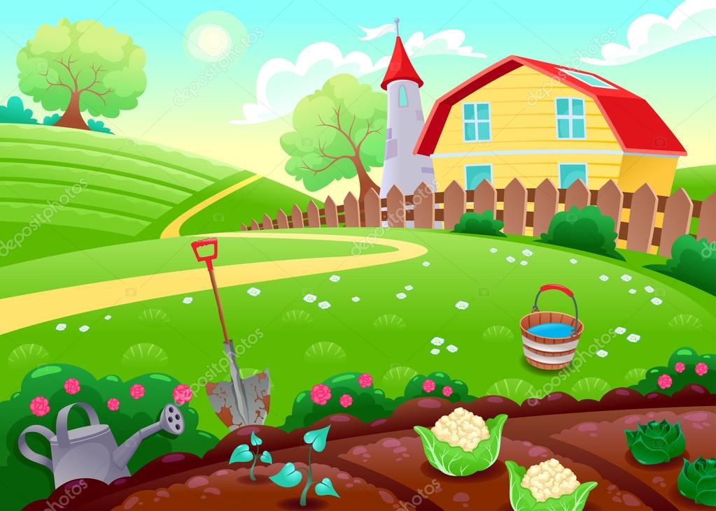 Funny countryside scenery with vegetable garden Stock Vector Image by ...