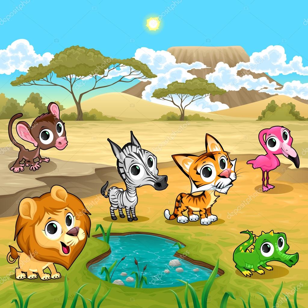 Conjunto de animales salvajes divertidos en la naturaleza 2022