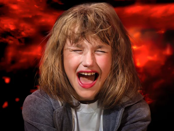 Fire, explosion or accident. Her face large - Stock Image - Everypixel