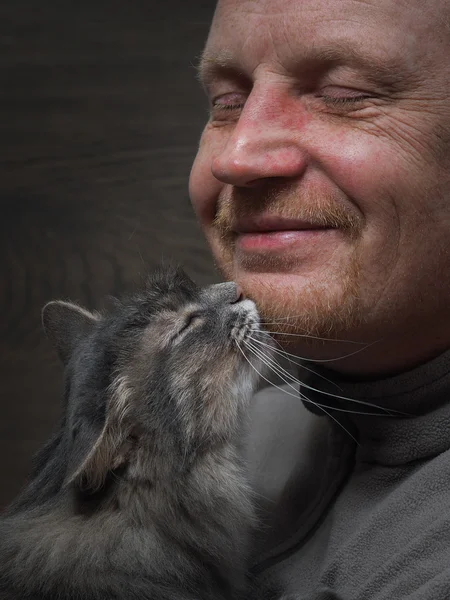 Man and cat - two profiles. Muzzle of a cat and a man's face. - Stock ...