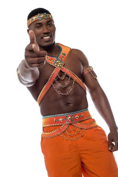 Male samba dancer posing on one leg Stock Photo by ©stockyimages 67946519