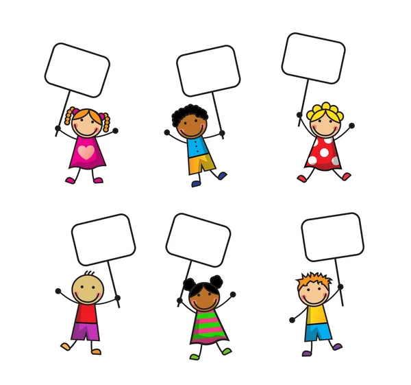 Niños con letreros Imágenes Vectoriales, Gráfico Vectorial de Niños con ...