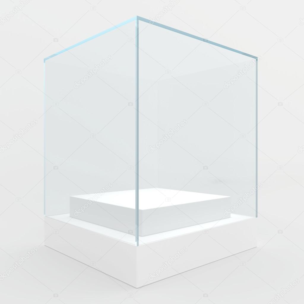 Empty glass showcase for exhibit. gray background Stock Photo by ...