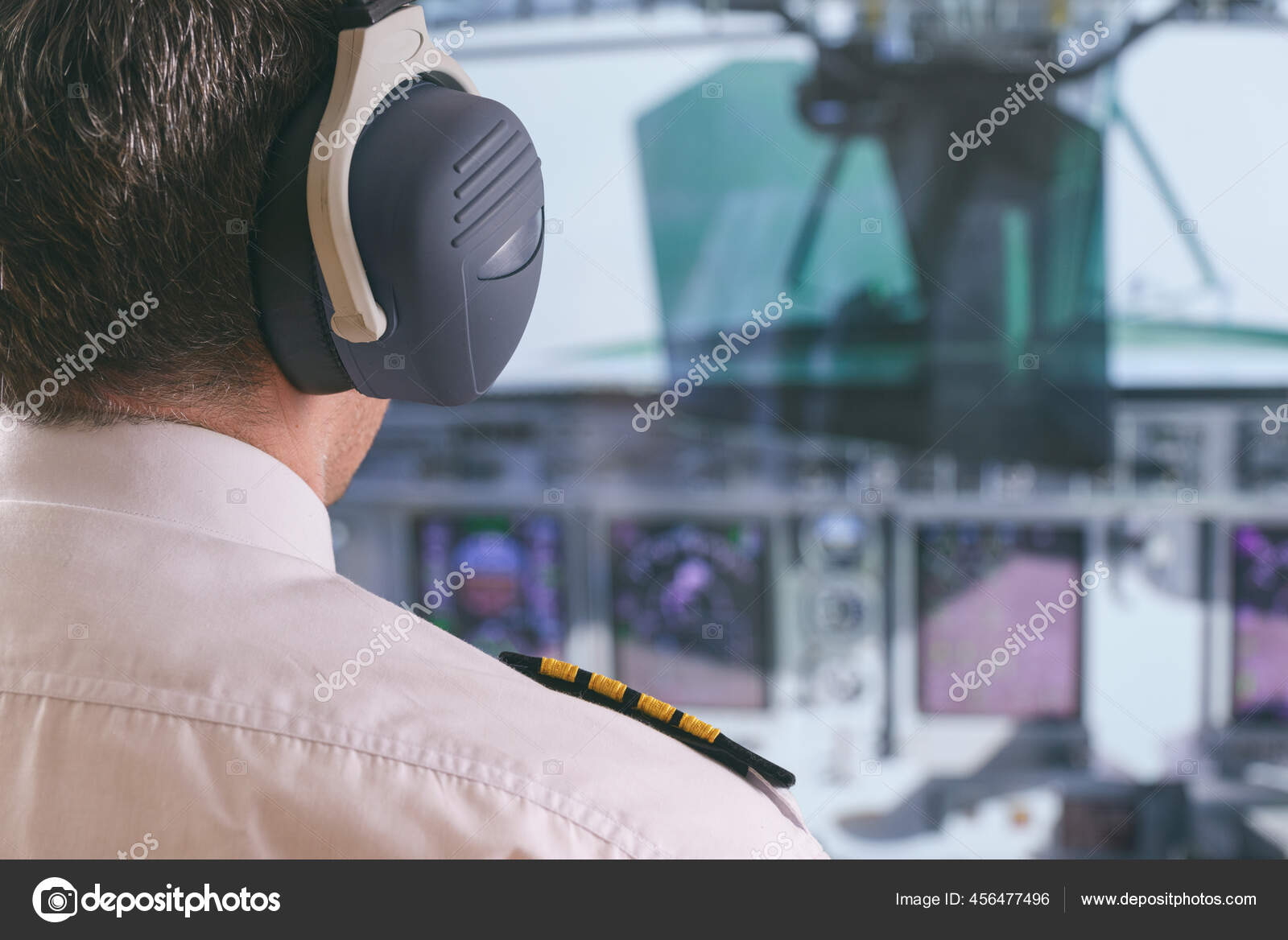 Commercial Airplane Captain Cockpit Flying Airplane Stock Photo by ...