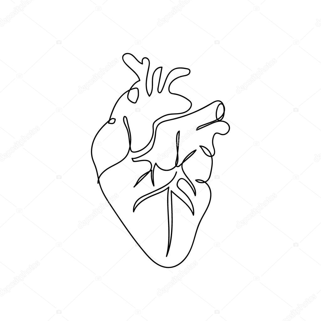 Human heart with blood vessels one line art. Continuous line drawing of ...