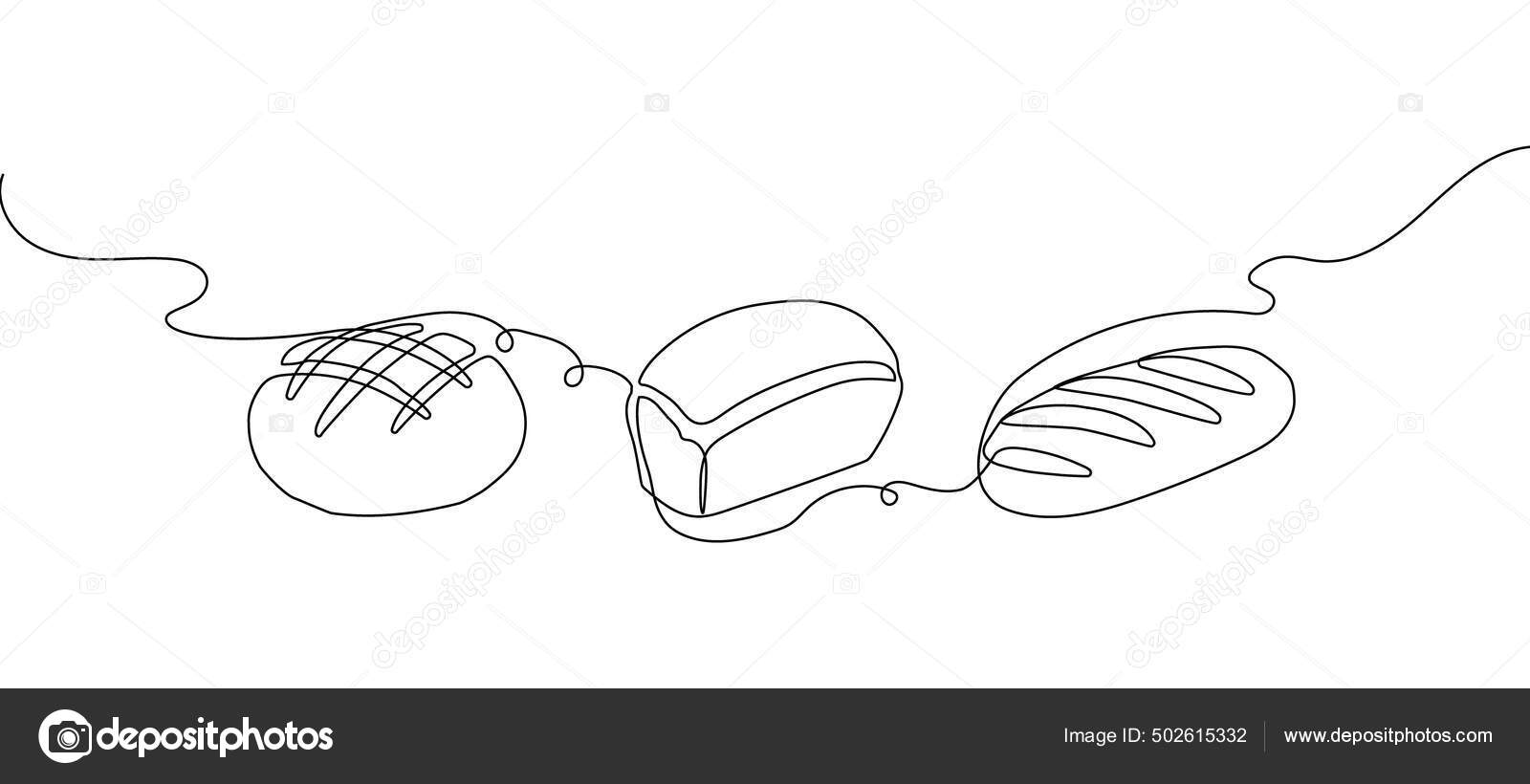 Baked goods one line set art. Continuous line drawing of loaf, rye ...