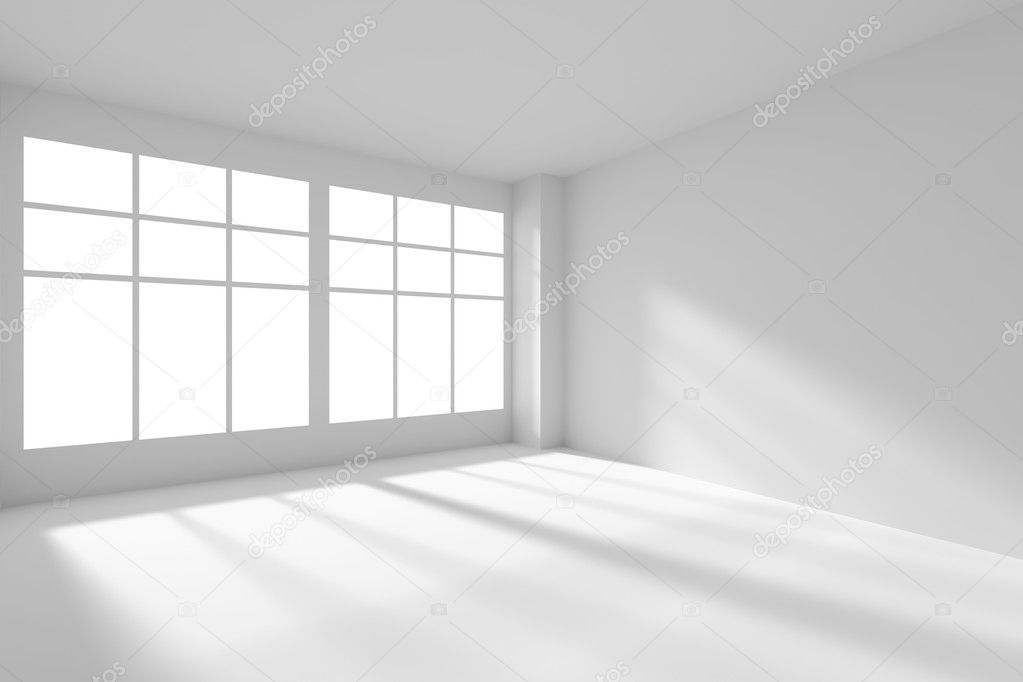 Empty white room with windows and sunlight — Stock Photo ...