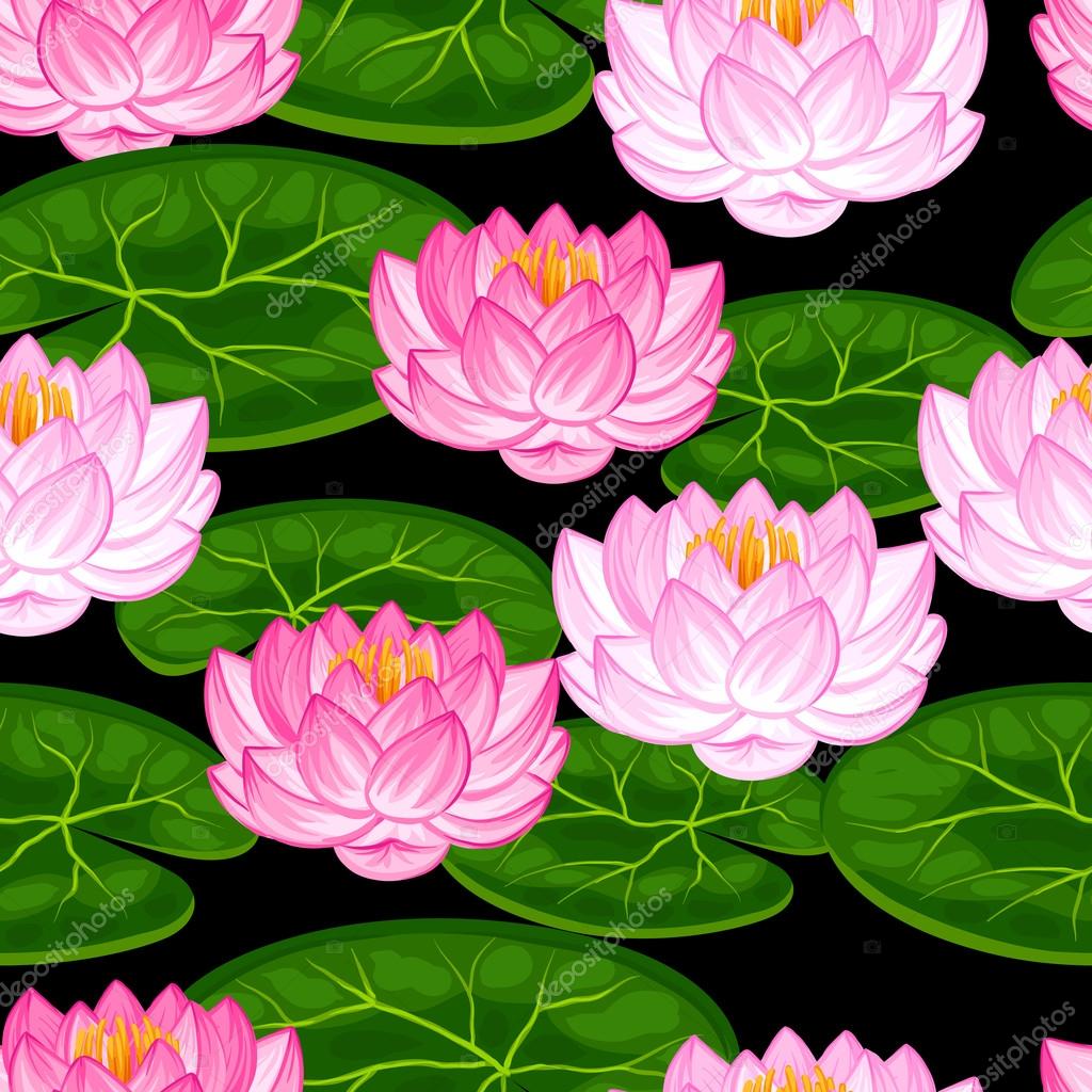 Natural seamless pattern with lotus flowers and leaves. Background made ...