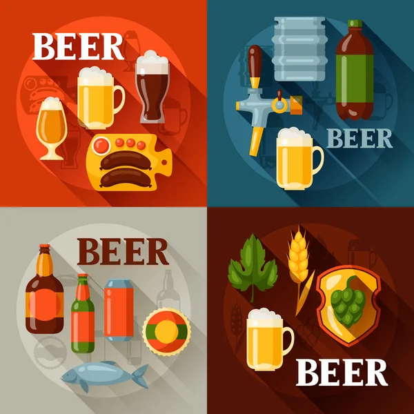 Backgrounds with beer icons and objects in flat style Stock Vector ...