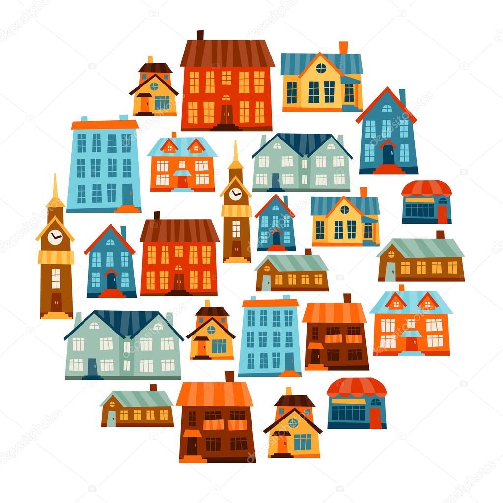 Town icon set of cute colorful houses. Stock Vector Image by ©incomible ...