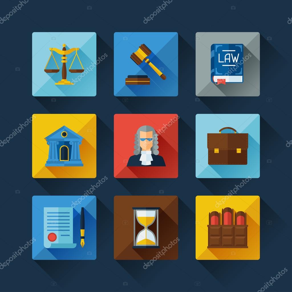 Law icons set in flat design style. — Stock Vector © incomible #57317317
