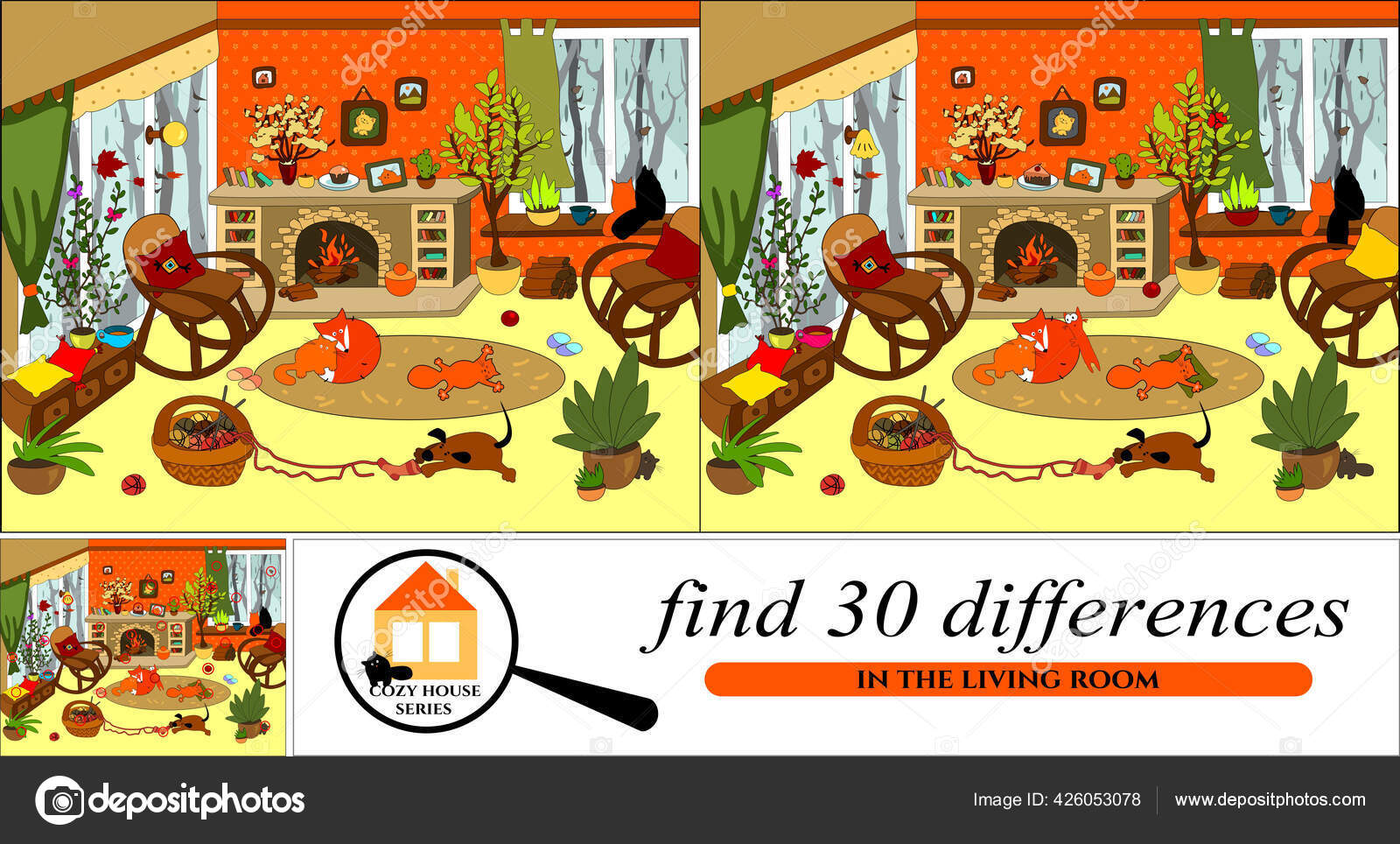 Vector Cartoon Illustration Cozy House Series Finding Differences Stock ...