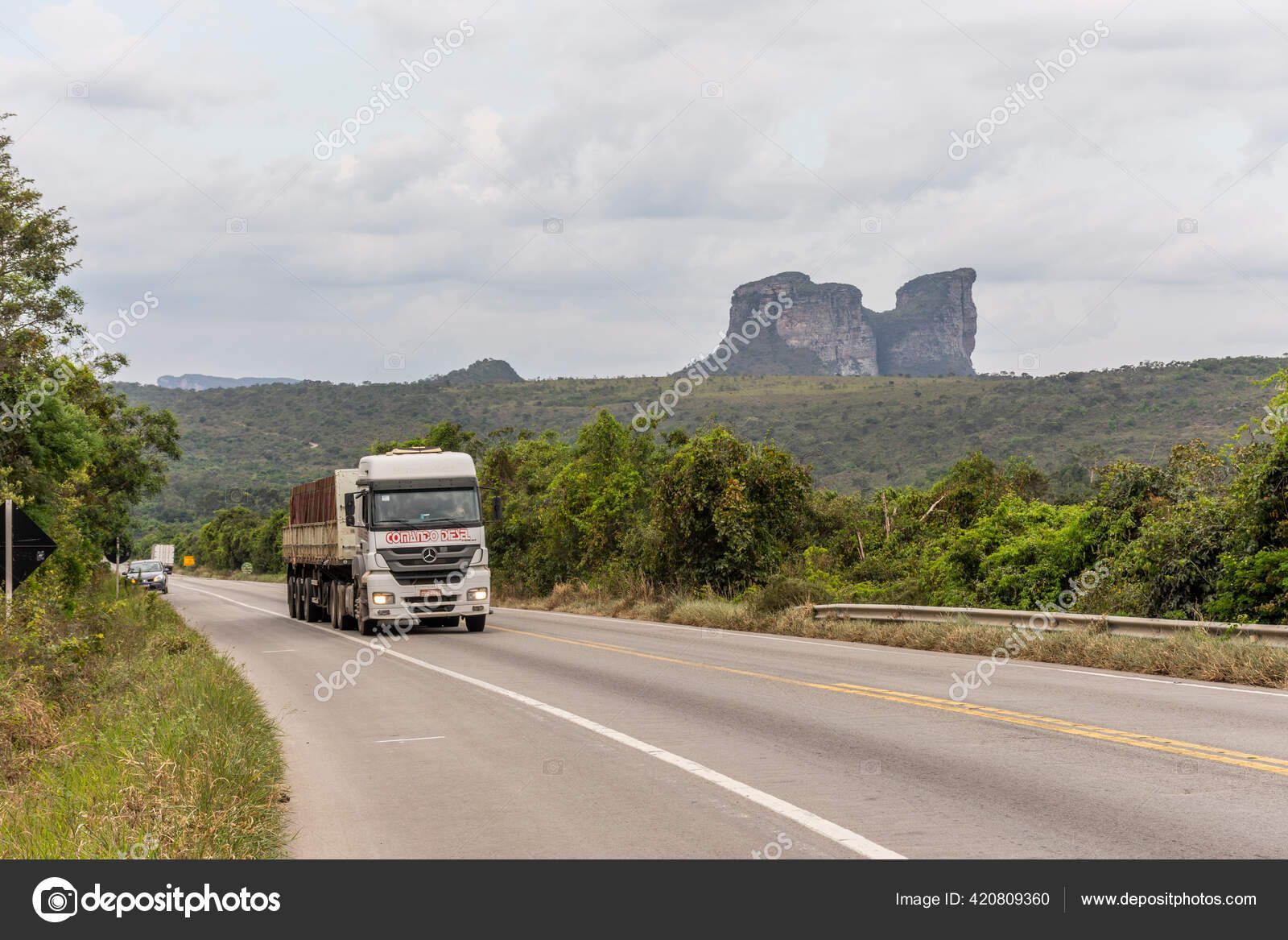 Road Trucks Passing Express Highway Big Mountain Back – Stock Editorial ...