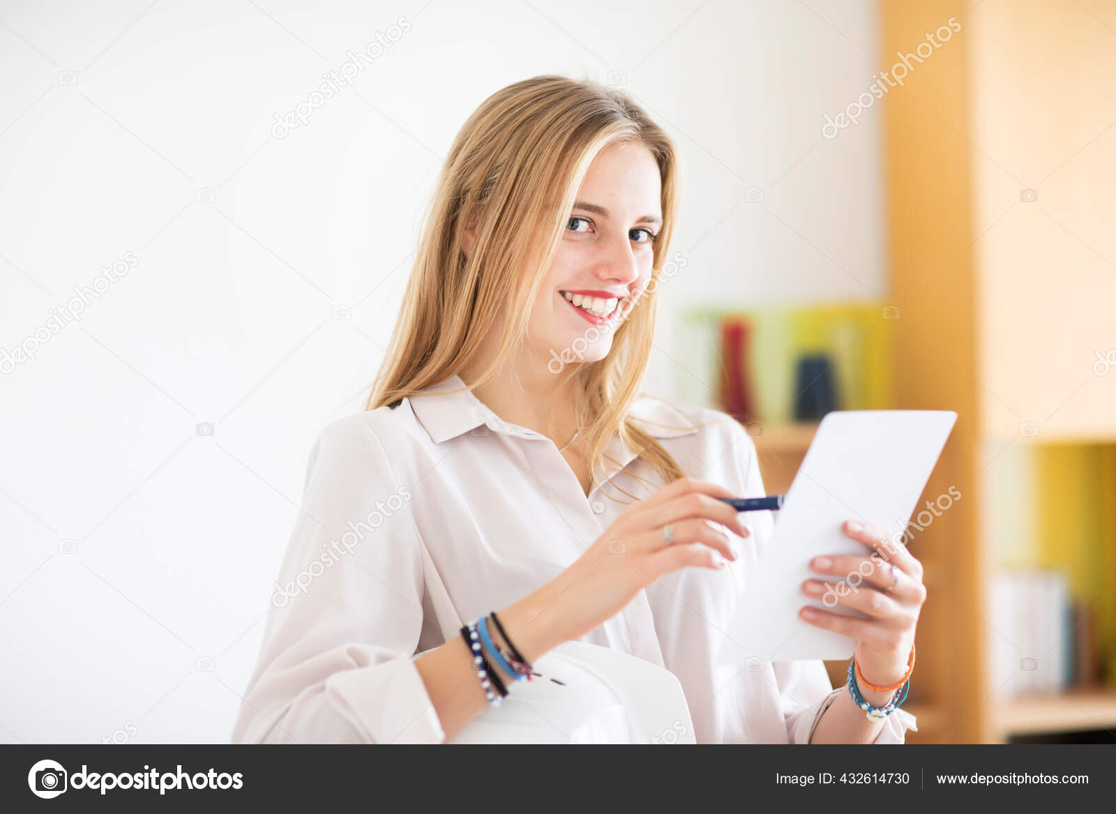 Thoughtful Young Woman Taking Notes White Paper — Stock Photo © Cavan ...