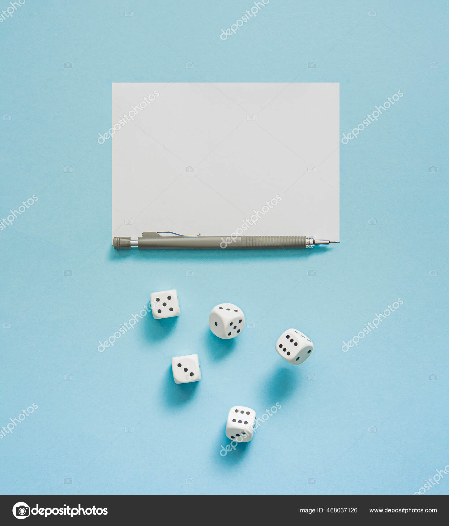 Yahtzee Game Progress Rolling Dice Pencil Score Sheet Blue Background ...