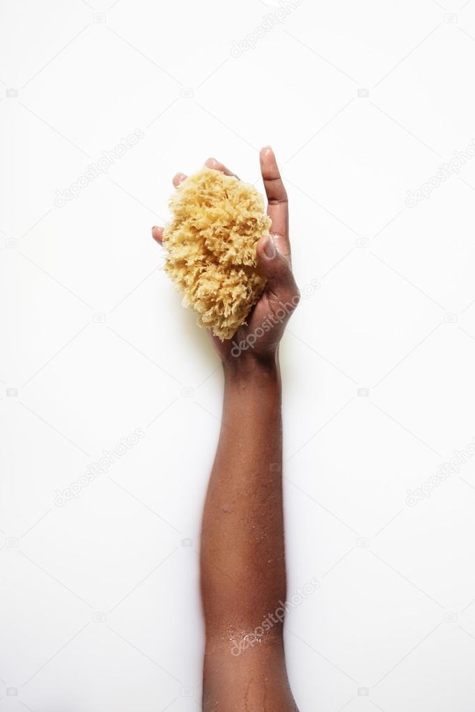 Hand holding natural sponge Stock Photo by ©kazzakova 105266210