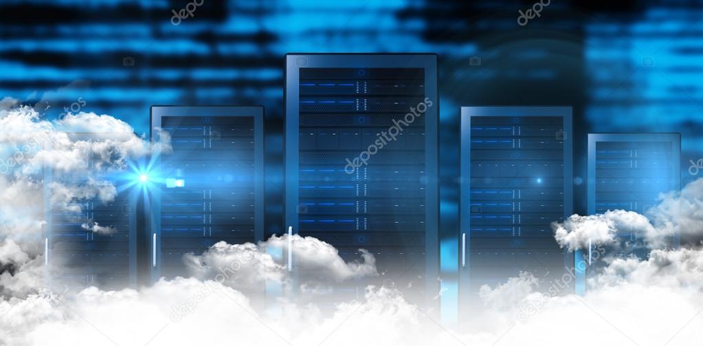 Clouds against shiny blue coding — Stock Photo © Wavebreakmedia #106413440