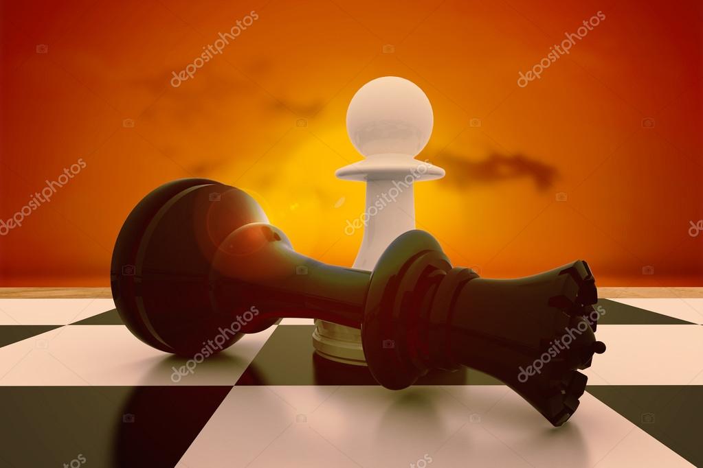 White pawn standing over fallen black queen — Stock Photo ...