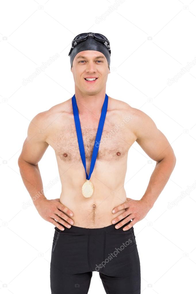 Victories swimmer posing with gold medal around his neck Stock Photo by ...