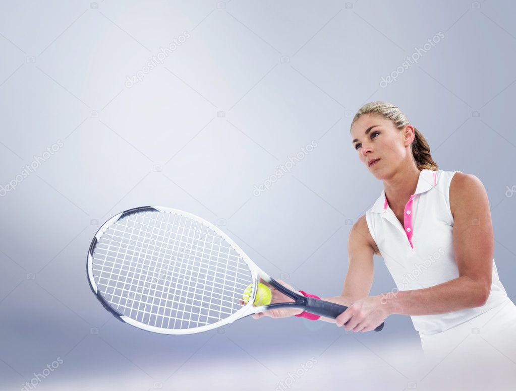 Athlete playing tennis with a racket Stock Photo by ©Wavebreakmedia ...