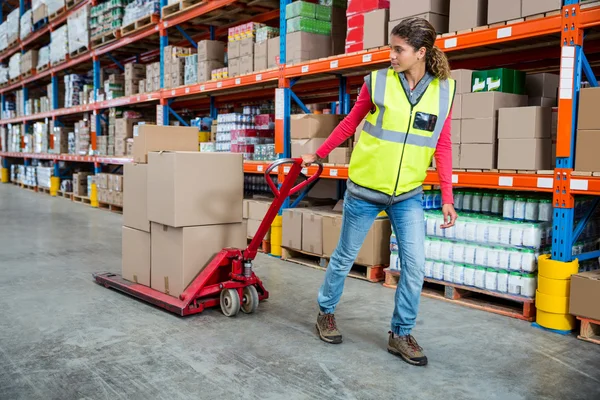 Worker pulling trolley with boxes Stock Photo by ©Wavebreakmedia 100546670