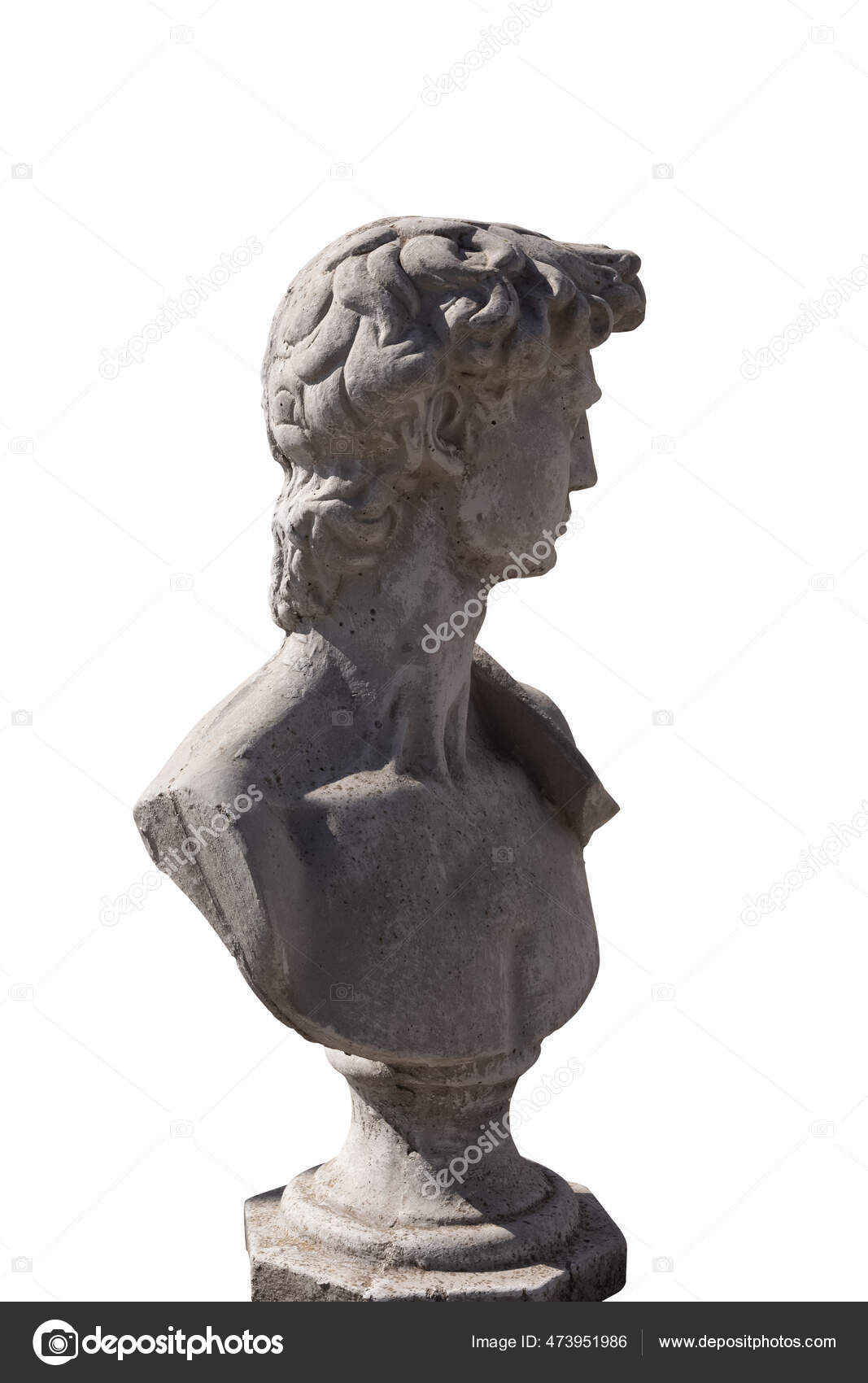 Side View Ancient Stone Sculpture Man's Bust White Background Art ...