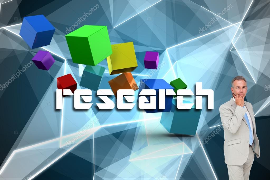 Research against abstract glowing black background Stock Photo by ...