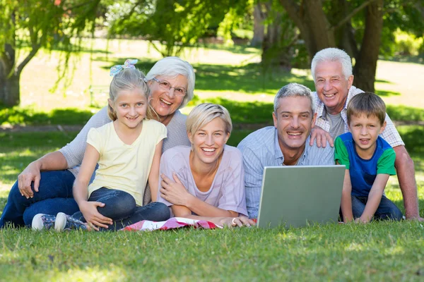 Family using laptop in the park - Stock Image - Everypixel