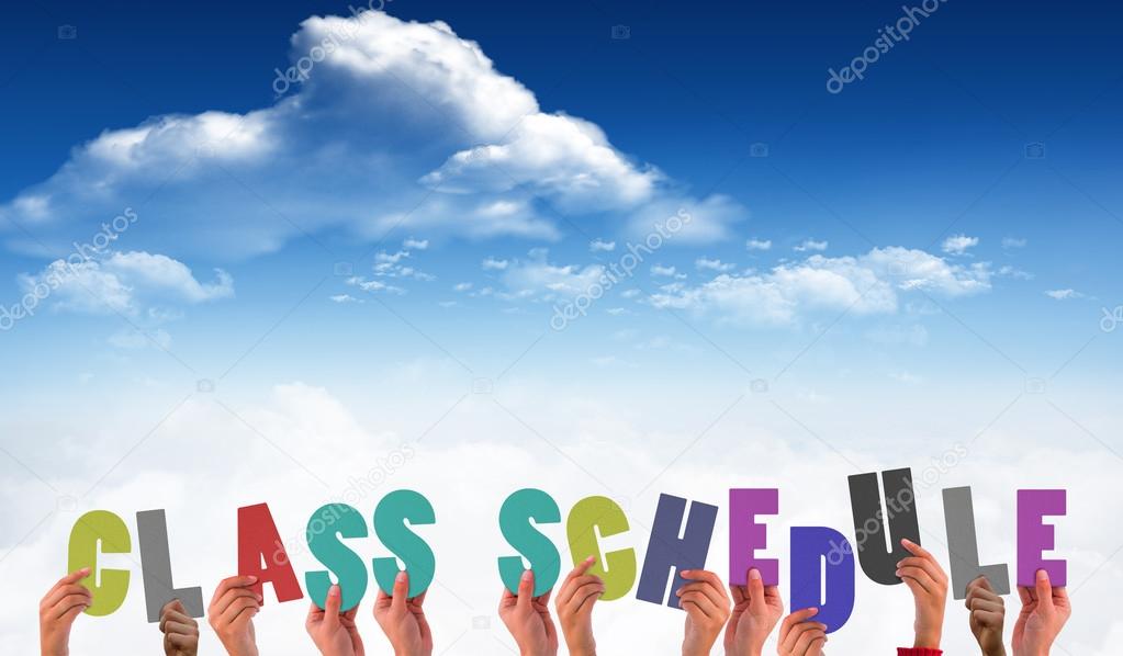 Composite image of hands holding up class schedule — Stock Photo ...