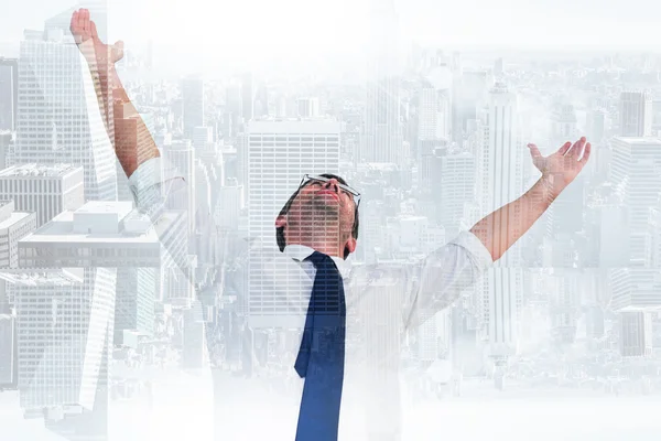 Handsome businessman cheering with arms up — Stock Photo ...