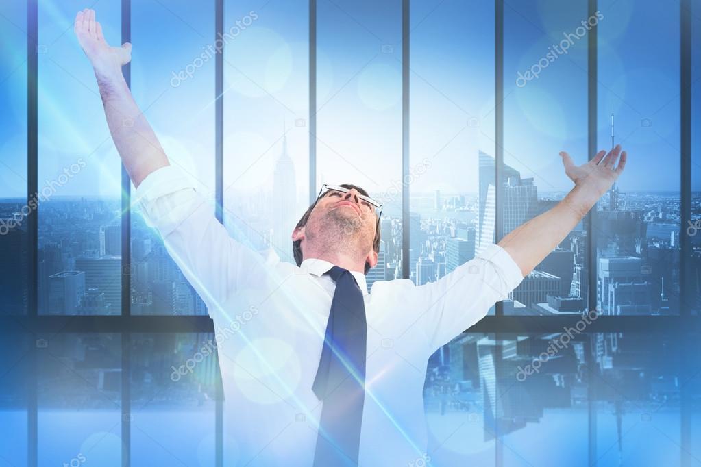 Handsome businessman cheering with arms up Stock Photo by ...