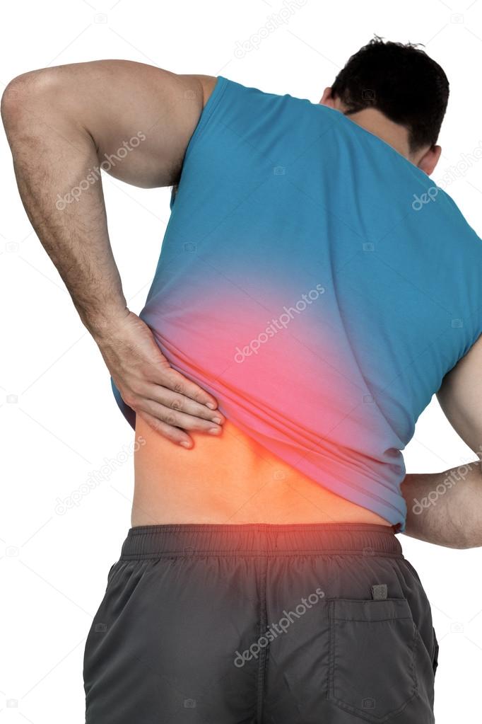 Highlighted back pain of fit man — Stock Photo © Wavebreakmedia #76171031