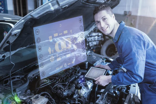 auto mechanic by car with tablet pc - Stock Image - Everypixel