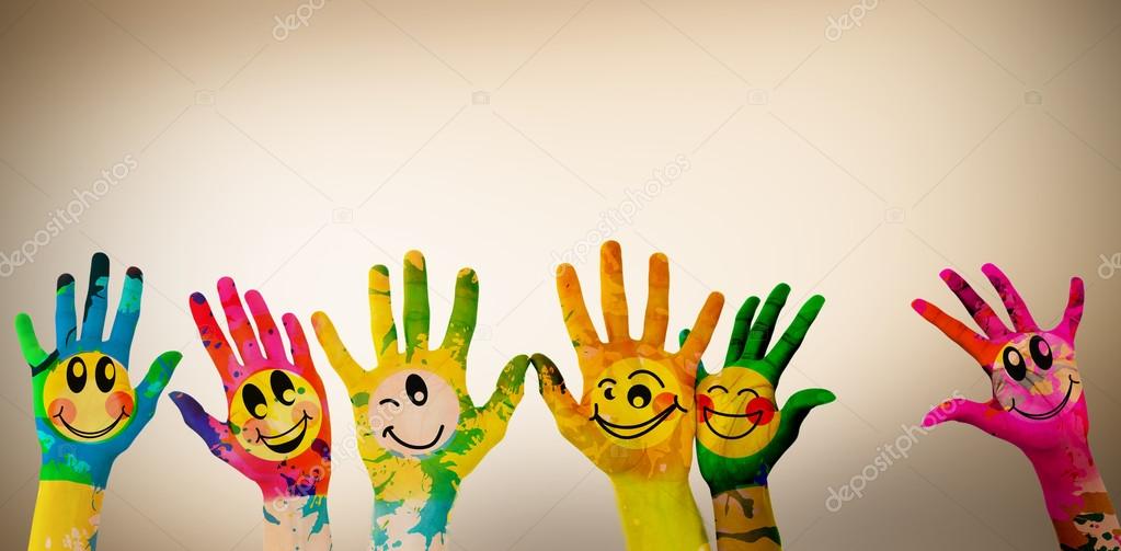 Hands with colourful smiley faces — Stock Photo © Wavebreakmedia #84425036