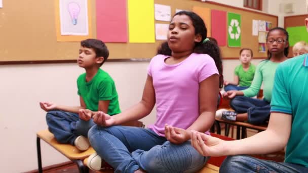 Pupils doing yoga in classroom — Stock Video © Wavebreakmedia #91730654