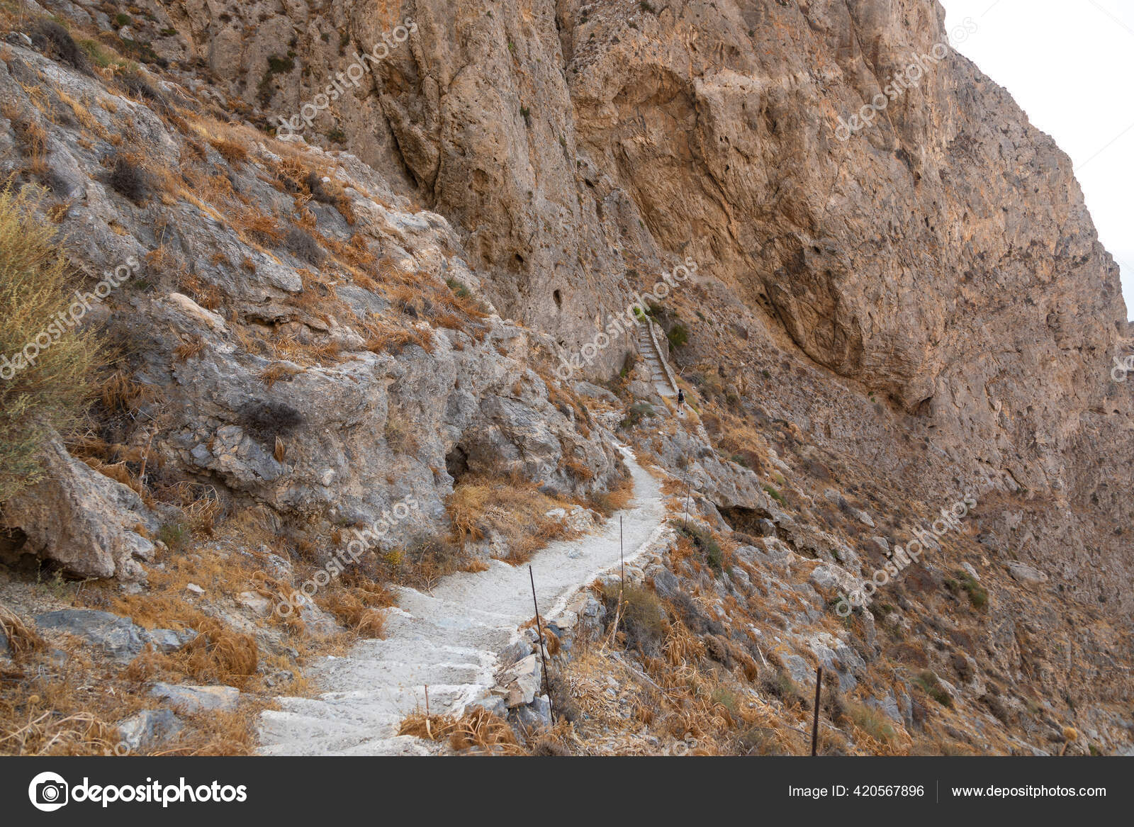 Tourist Mountain Path Archeological Site Ancient Thira Greece Island ...