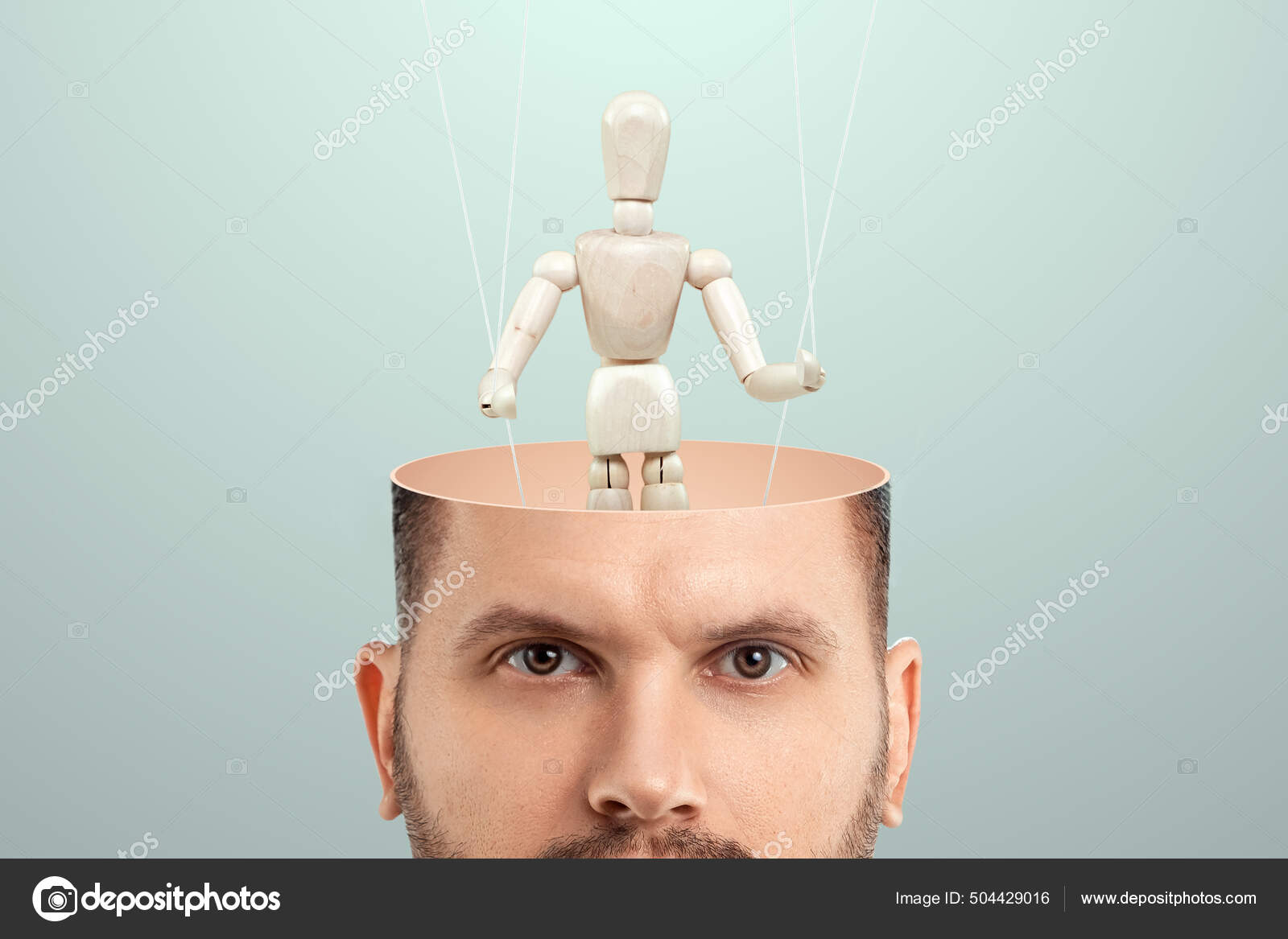 Man's Head Instead Brain Puppet Doll Concept Addiction Slave Controlled ...