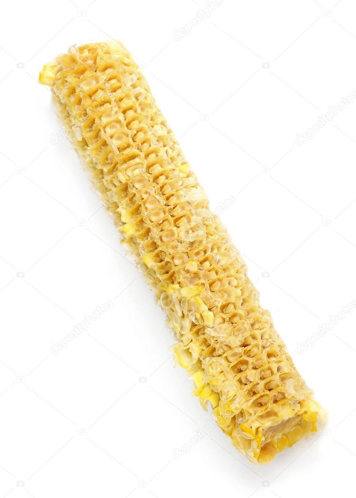 Eaten Corn Cob Woman Eating Delicious Corncob Against Blue Stock Photo