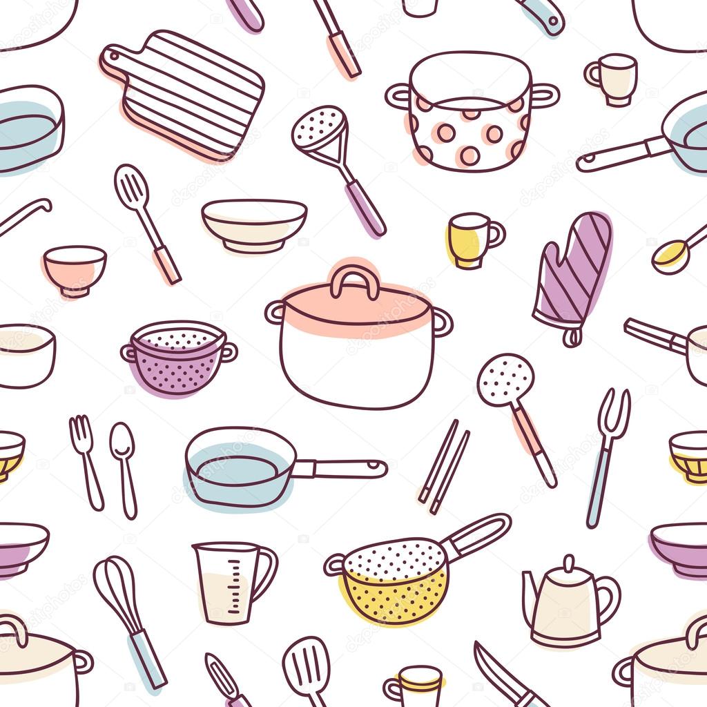 Kitchenware and cooking utensils seamless pattern Stock Vector Image by ...