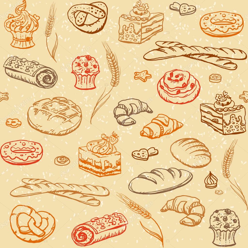 Boceto de panader a fondo sin costuras 2024