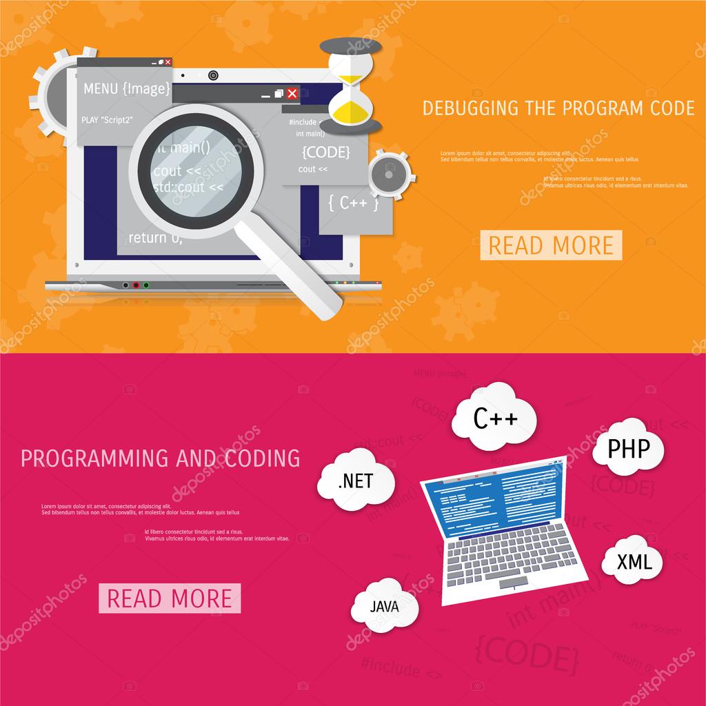 Vector Flat Concept Of Programming And Coding Stock Vector By ©megastorm 80223276