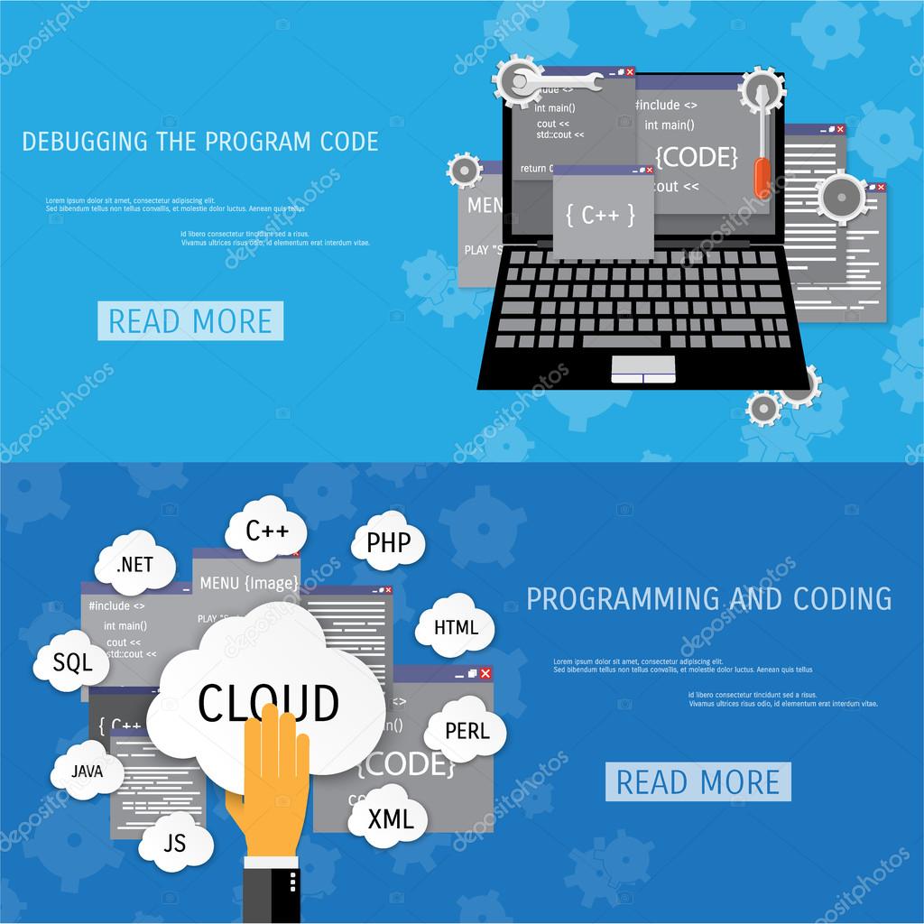 Vector Flat Concept Of Programming And Coding Stock Vector By ©megastorm 80223528