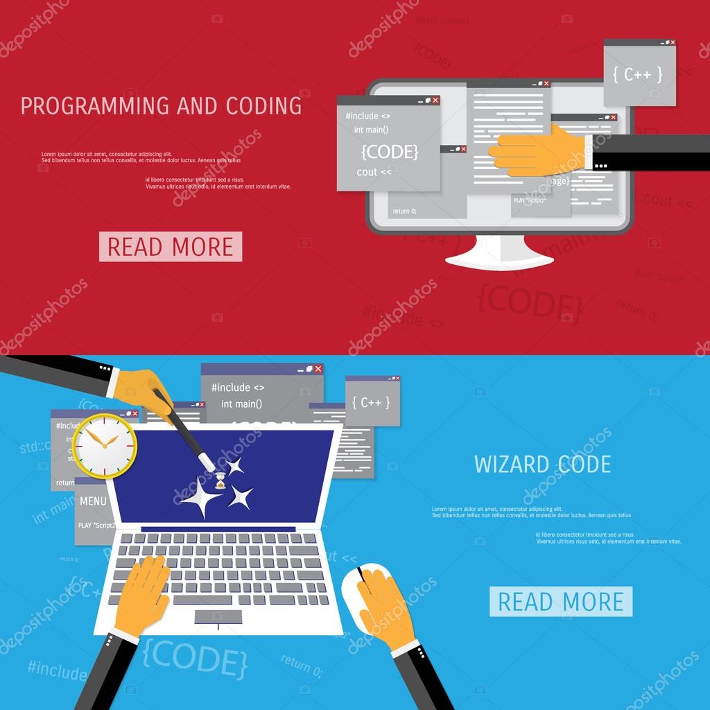 Vector Flat Concept Of Programming And Coding Stock Vector Image By ©megastorm 80225762