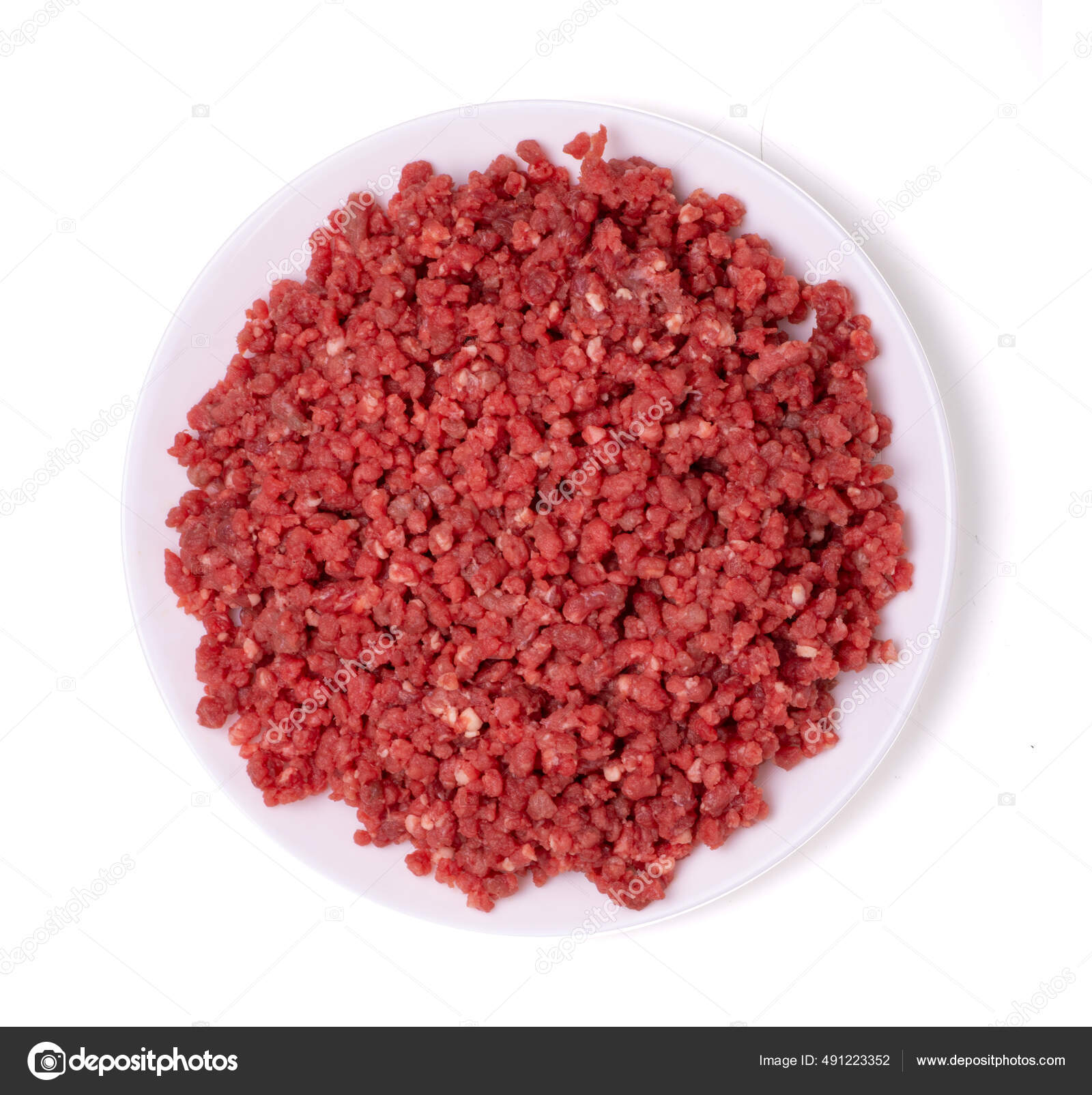 Raw Minced Meat Beef White Bowl Top View Isolated White — Stock Photo ...