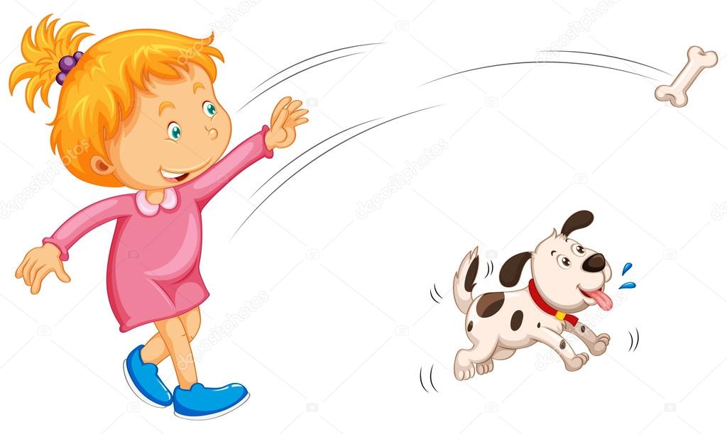 Girl throwing bone and dog catching it Stock Vector by ©interactimages ...