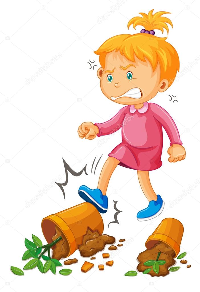 Vandalism scene with girl kicking clay pots — Stock Vector ...